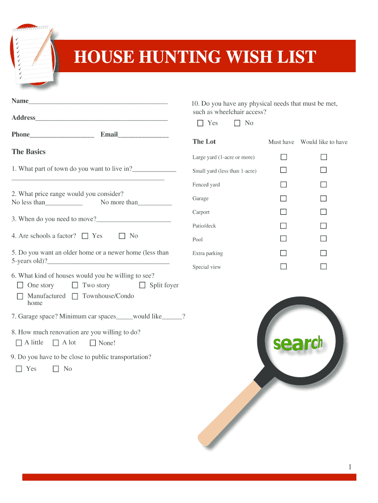 House Wish List Excel Template Fill Online Printable Fillable