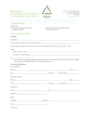 Fillable Online Schedule E: Dental Specialist: Application for Registration and ... Fax Email ...