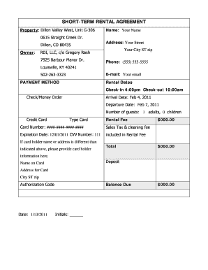 Fillable Online SHORT-TERM RENTAL AGREEMENT Fax Email Print - pdfFiller