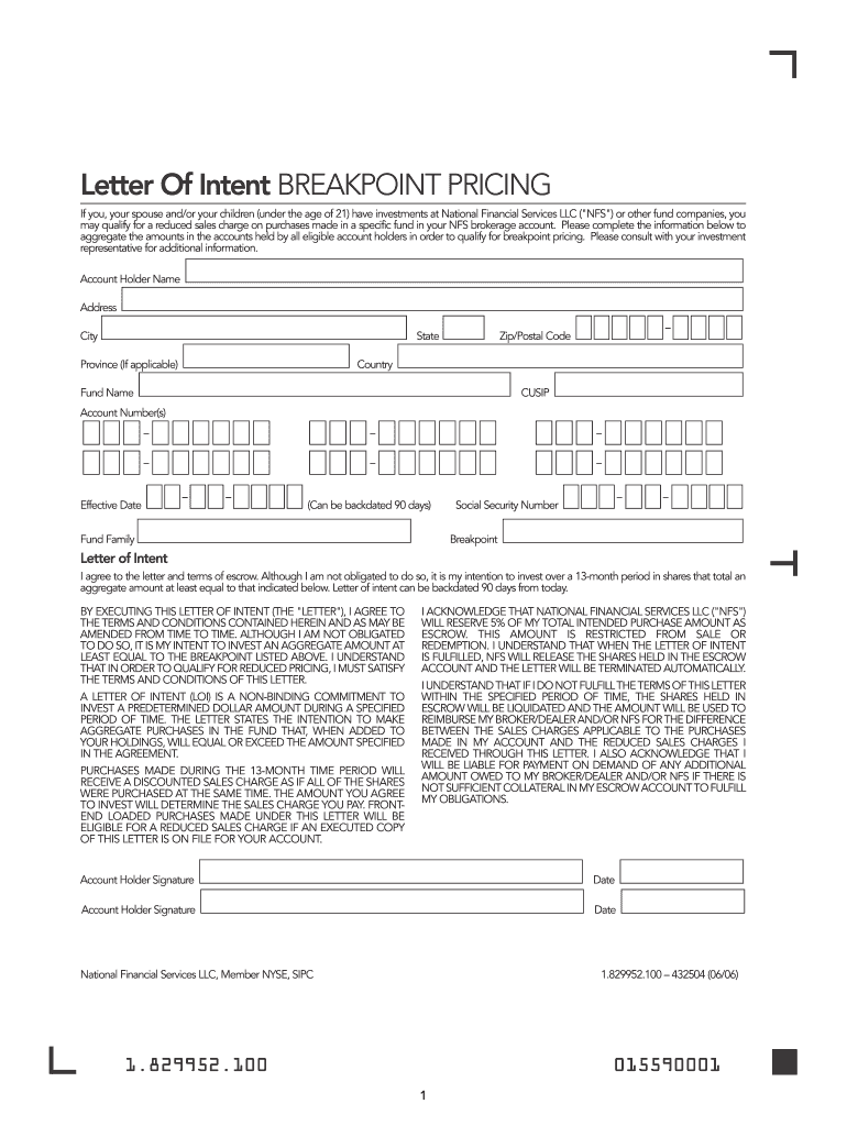 Fillable Online Letter Of Intent BREAKPOINT PRICING - FISN Fax Email Print - pdfFiller