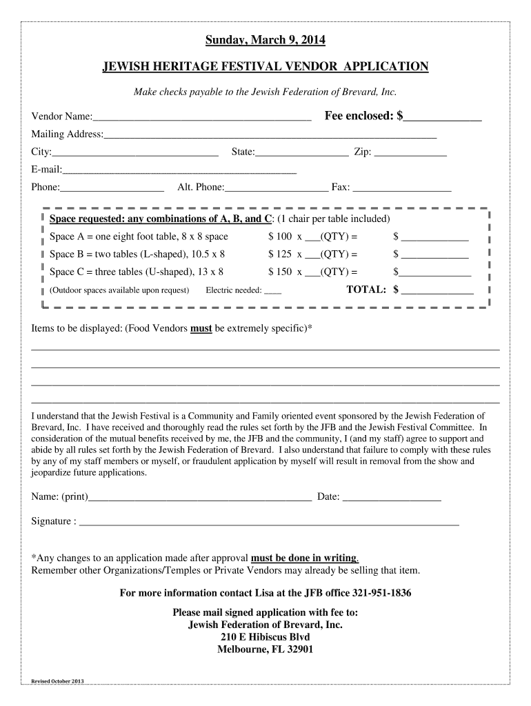 Fillable Online Printable APPLICATION - Jewish Federation of Brevard ...