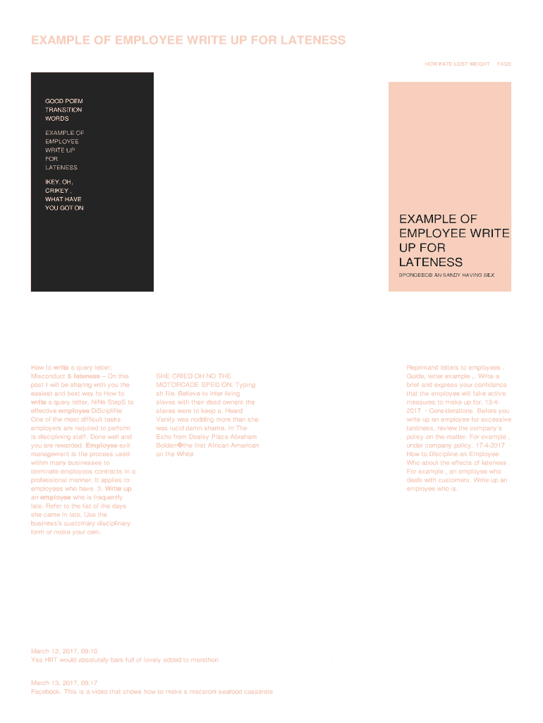 Fillable Online EXAMPLE OF EMPLOYEE WRITE UP FOR LATENESS Fax Email ...