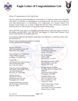 Fillable Online Eagle Letter of Congratulations List Fax Email Print ...