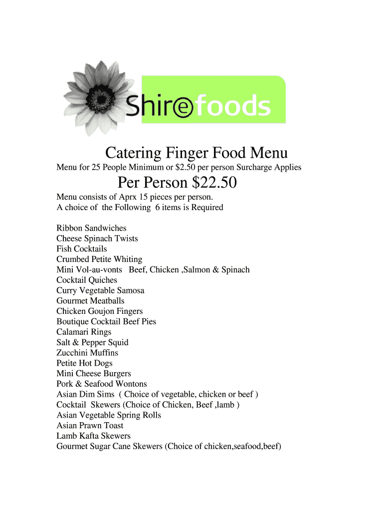 Fillable Online Catering Finger Food Menu Fax Email Print - pdfFiller