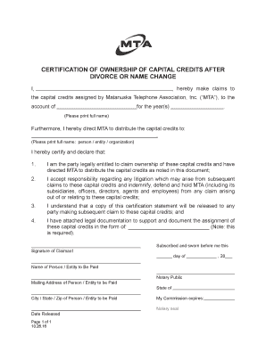 Fillable Online CERTIFICATION OF OWNERSHIP OF CAPITAL CREDITS AFTER Fax ...