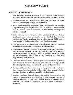 Fillable Online ADMISSION & WITHDRAWAL Fax Email Print - pdfFiller