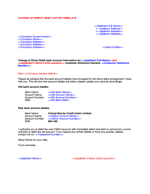 Fillable Online CHANGE OF DIRECT DEBIT LETTER TEMPLATE Fax Email Print ...