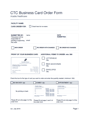 Fillable Online CTC Business Card Order Form Fax Email Print - pdfFiller