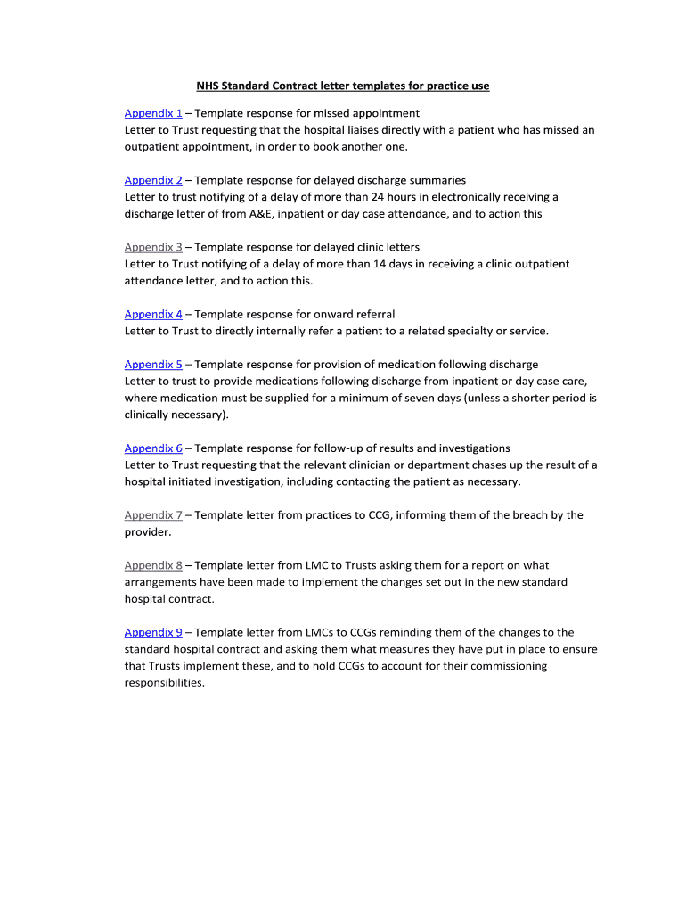 NHS Standard Contract Letter Templates - Blank Fillable Template | Fill ...