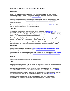 Fillable Online Student Financial Aid Calendar for Current Penn State ...