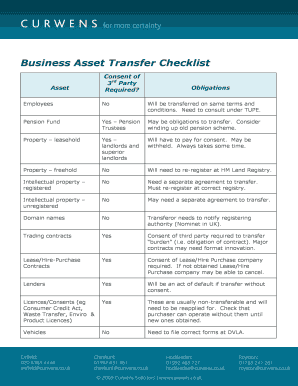 Fillable Online Business Asset Transfer Checklist Fax Email Print ...