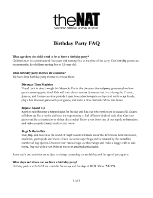 Fillable Online Birthday Party FAQ Fax Email Print - pdfFiller