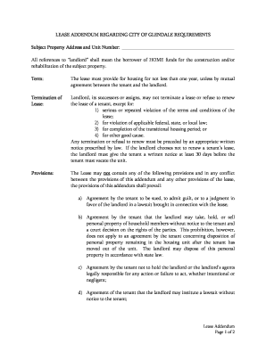 Fillable Online LEASE ADDENDUM REGARDING CITY OF GLENDALE REQUIREMENTS ...