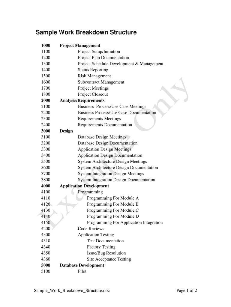 Fillable Online Sample Work Breakdown Structure Fax Email Print - pdfFiller