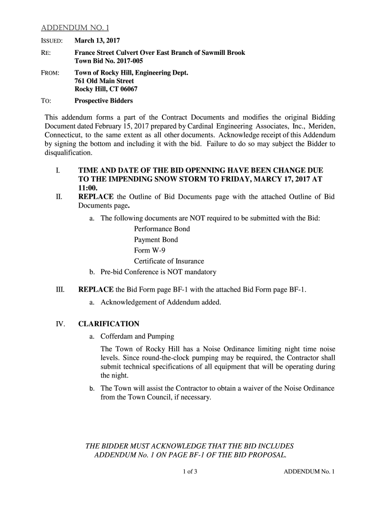 CT Bid Form Addendum - Rocky Hill 2017-2021 - Fill and Sign Printable ...