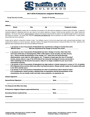 Fillable Online 2017-2018 Professional Judgment Worksheet Fax Email ...