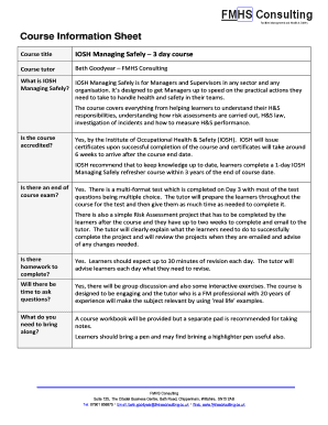 Fillable Online IOSH Managing Safely 3 day course Fax Email Print ...
