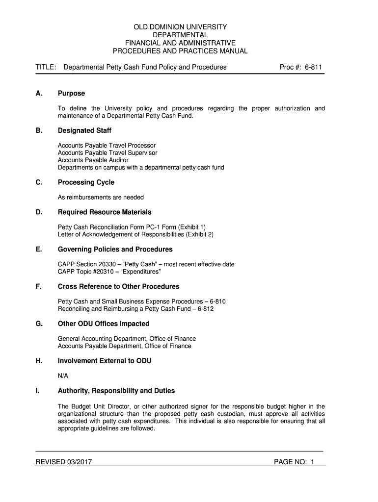 Fillable Online Departmental Petty Cash Fund Policy and Procedures Fax ...