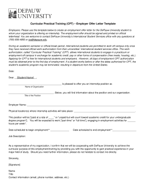 Fillable Online Curricular Practical Training (CPT) Employer Offer ...