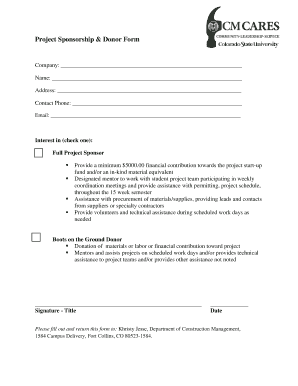 Fillable Online Project Sponsorship & Donor Form Fax Email Print ...
