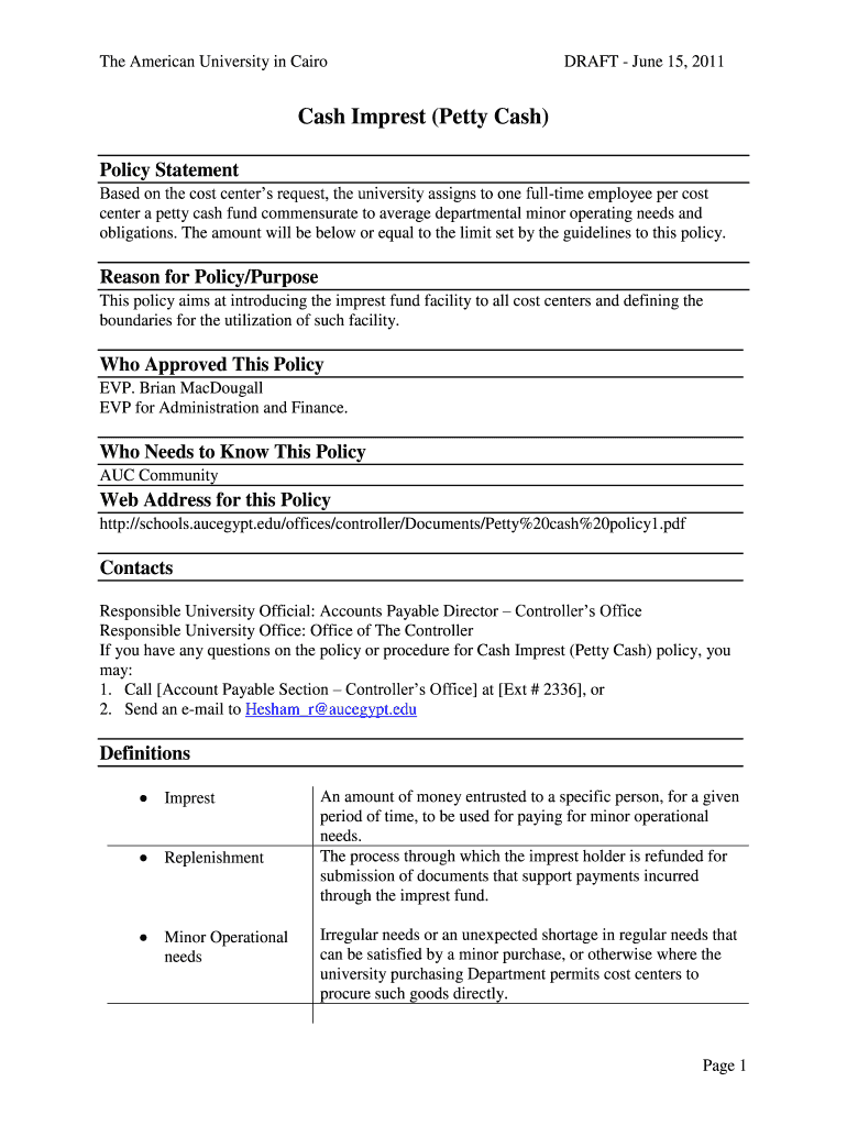 Fillable Online Cash Imprest (Petty Cash) Fax Email Print - pdfFiller