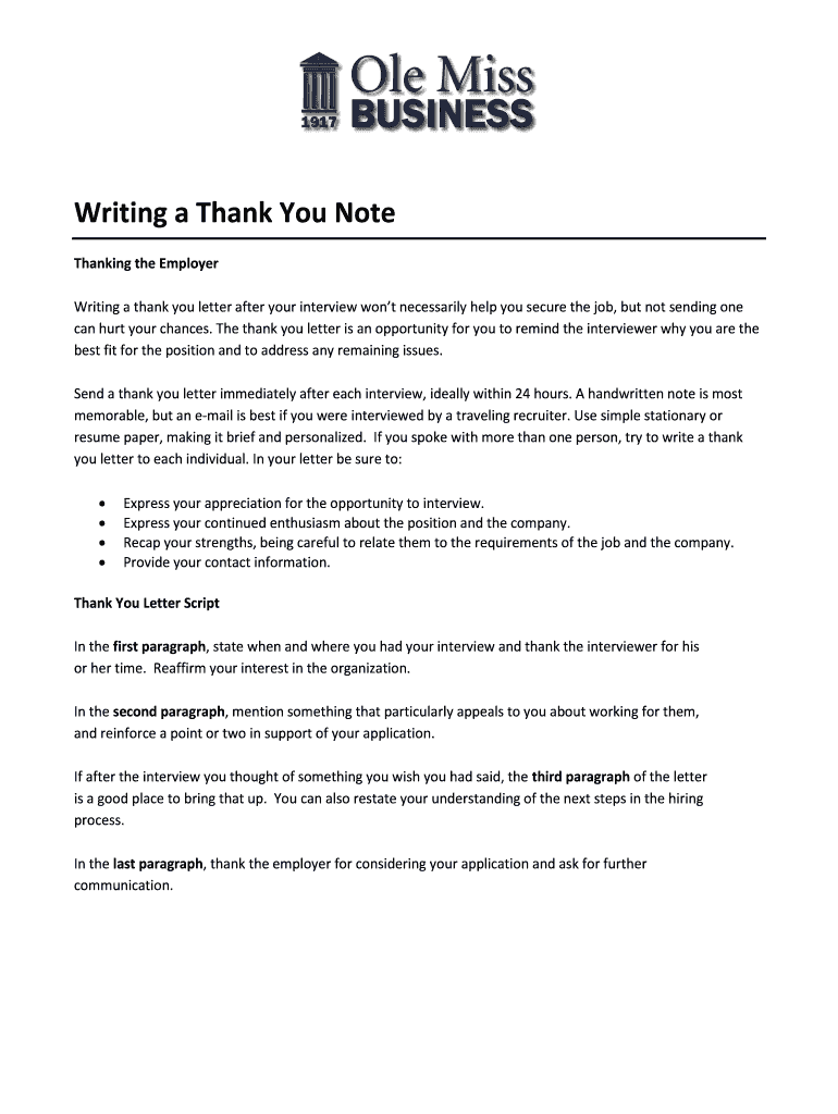Fillable Online Thanking the Employer Fax Email Print - pdfFiller