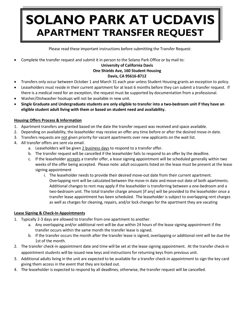 Fillable Online SOLANO PARK AT UCDAVIS Fax Email Print - pdfFiller