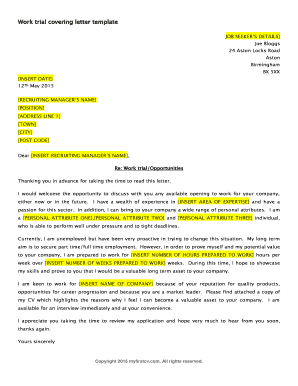 Fillable Online Work trial covering letter template Fax Email Print ...