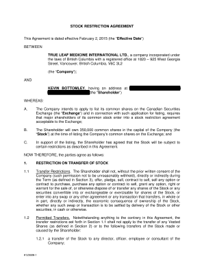Fillable Online STOCK RESTRICTION AGREEMENT Fax Email Print - pdfFiller