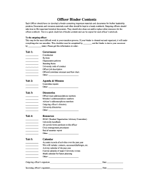 Fillable Online Officer Binder Contents Fax Email Print - pdfFiller