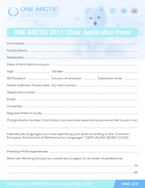 Fillable Online ONE ARCTIC 2017: Chair Application Form Fax Email Print - pdfFiller