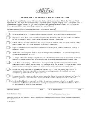 Fillable Online CARDHOLDER PCARD CONTRACT/ACCEPTANCE LETTER Fax Email ...