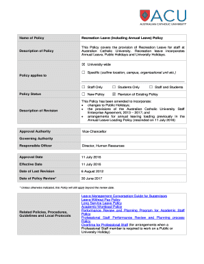 Fillable Online Recreation Leave (including Annual Leave) Policy Fax ...