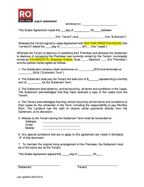 Fillable Online This Sublet Agreement made this day of Fax Email Print ...