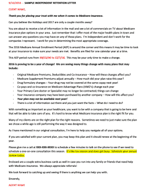 Fillable Online 9/10/2016 - SAMPLE INDEPENDENT RETENTION LETTER Fax ...