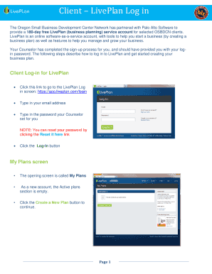 Fillable Online Client LivePlan Log in Fax Email Print - pdfFiller