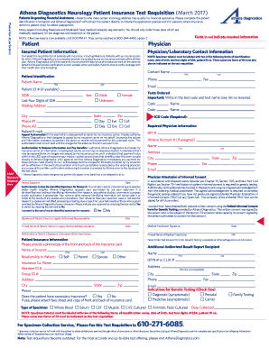 Fillable Online Athena Diagnostics Neurology Patient Insurance Test ...