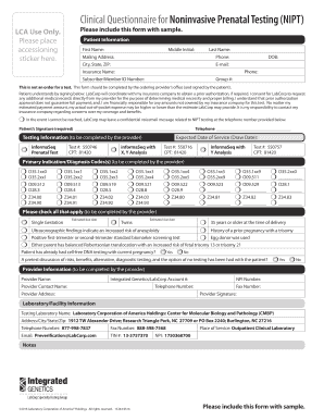 Fillable Online Clinical Questionnaire for Noninvasive Prenatal Testing ...