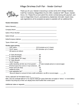 Fillable Online Village Christmas Craft Fair - Vendor Contract Fax ...