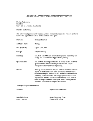 Fillable Online SAMPLE OF LETTER TO CREATE PERMANENT POSITION Fax Email ...