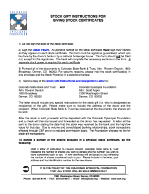 Fillable Online STOCK GIFT INSTRUCTIONS FOR Fax Email Print - pdfFiller