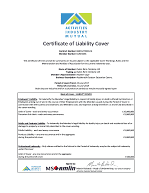 Fillable Online Certificate of Liability Cover Fax Email Print - pdfFiller
