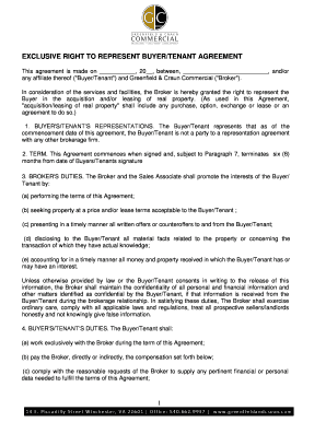 Fillable Online EXCLUSIVE RIGHT TO REPRESENT BUYER/TENANT AGREEMENT Fax ...