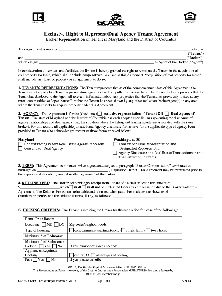 Fillable Online Exclusive Right to Represent/Dual Agency Tenant ...