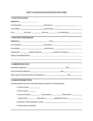 Fillable Online ASSET ACQUISITION/SALE/DISPOSITION FORM Fax Email Print ...