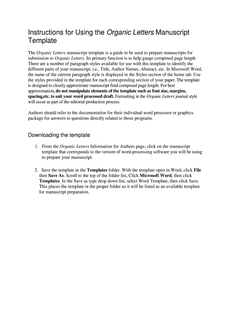 Fillable Online Instructions for Using the Organic Letters Manuscript ...