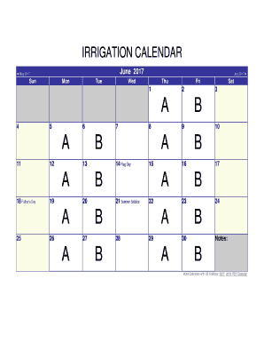 Fillable Online IRRIGATION CALENDAR Fax Email Print - pdfFiller