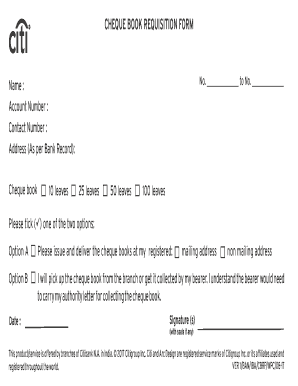 Fillable Online CHEQUE BOOK REQUISITION FORM Fax Email Print - pdfFiller