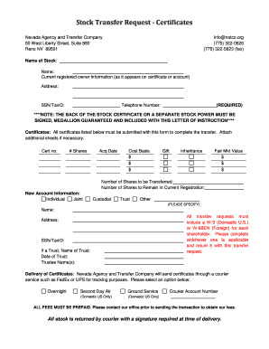 Fillable Online Stock Transfer Request - Certificates Fax Email Print ...