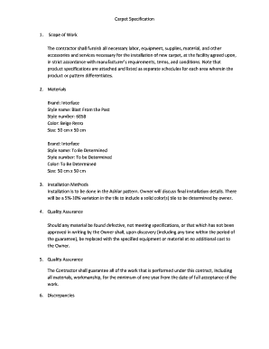 Fillable Online Carpet Specification Fax Email Print - pdfFiller
